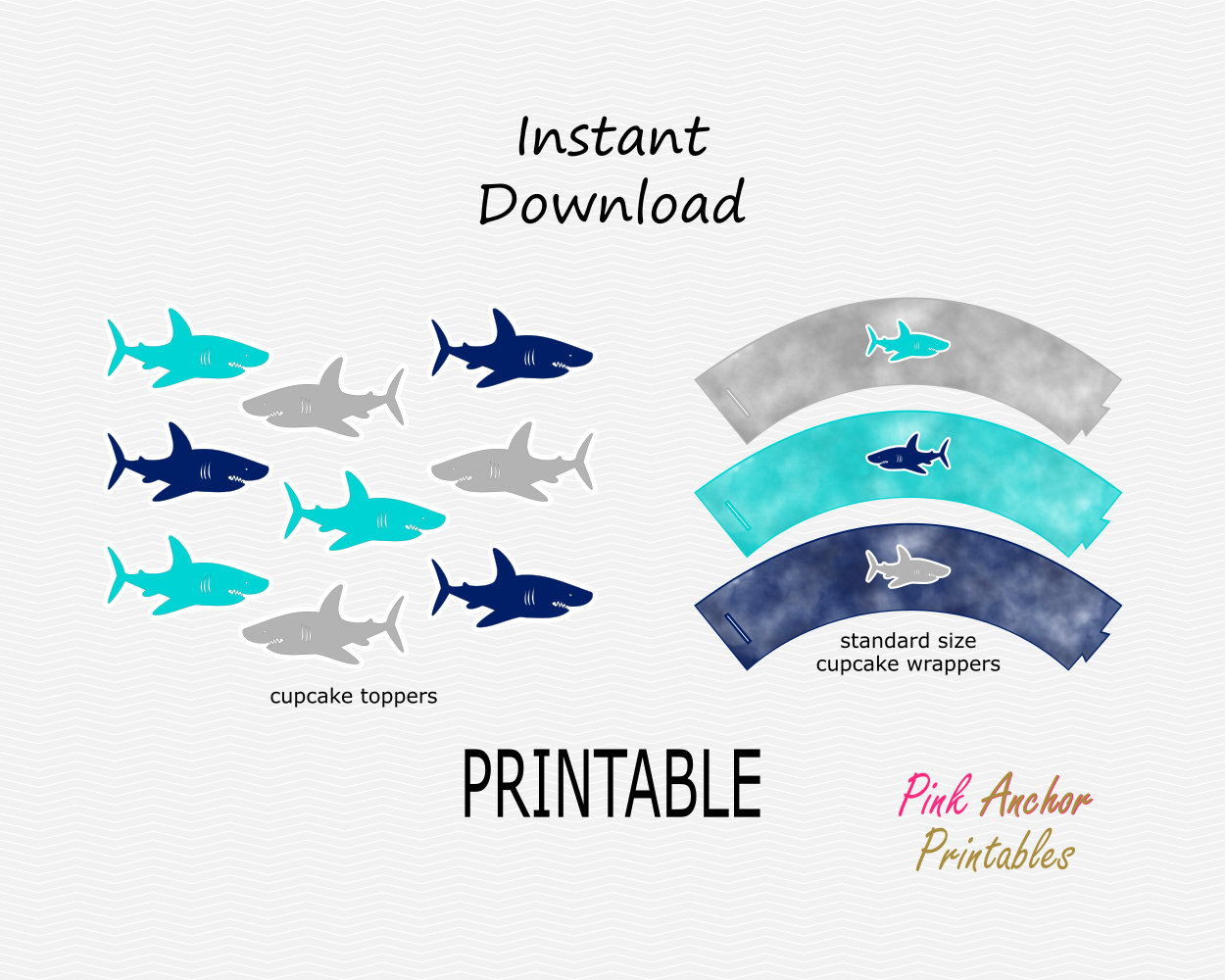 Printable Shark Cupcake Toppers and Wrappers Ocean Blue | Etsy