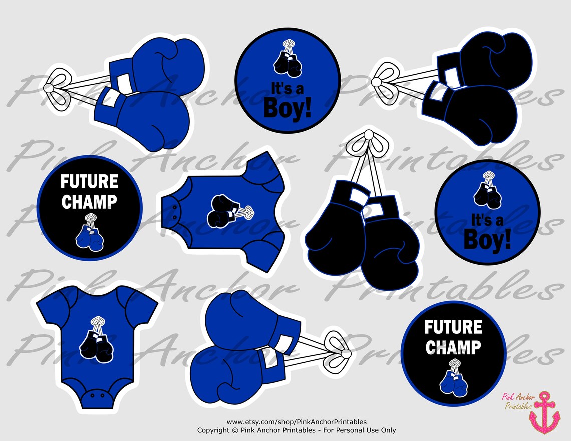 Printable Boxing Baby Shower Cupcake Toppers and Wrappers - Etsy