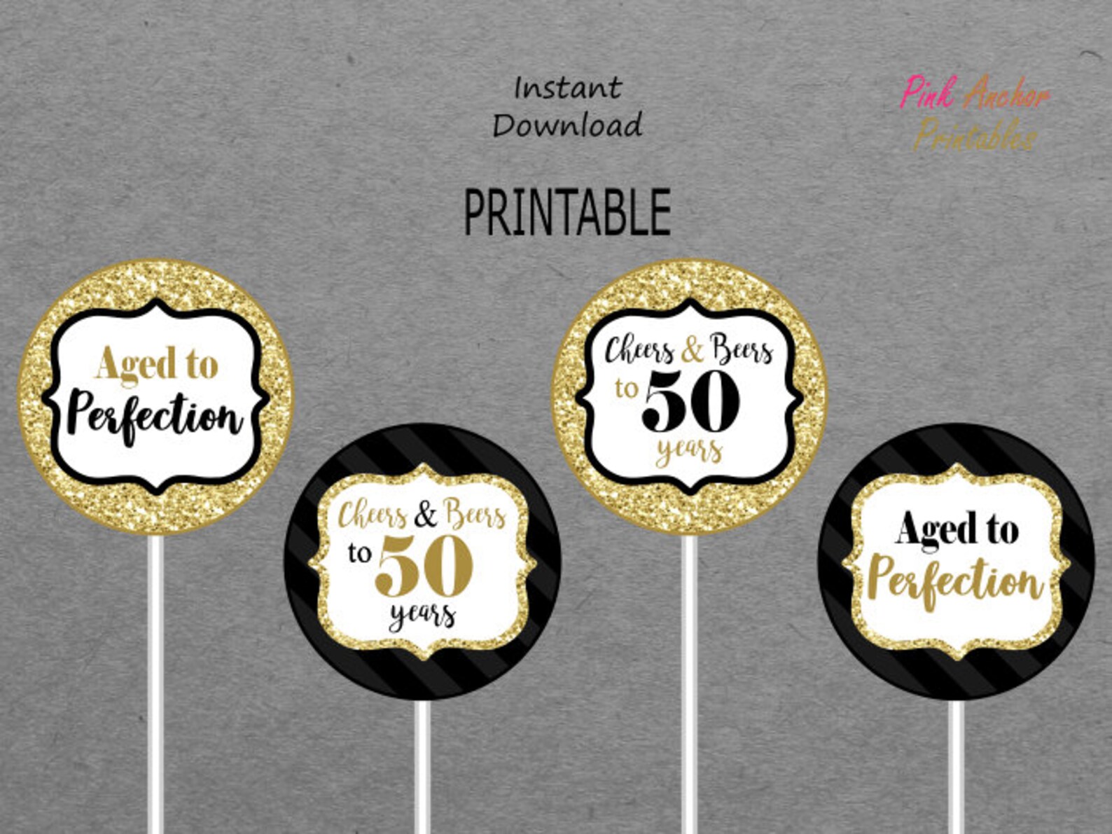 Printable 50th Birthday Centerpieces Black Gold Aged to - Etsy