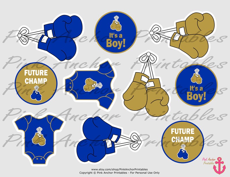 Printable Boxing Baby Shower Cupcake Toppers and Wrappers - Etsy
