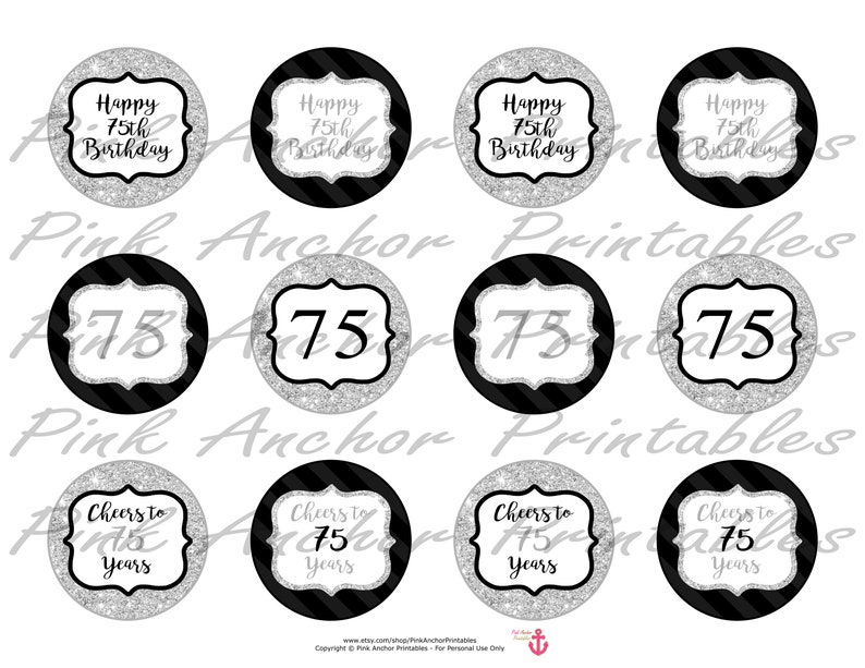 Printable 75th Birthday Cupcake Toppers and Wrappers Silver - Etsy
