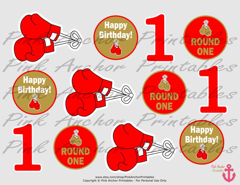 Printable Boxing Birthday Cupcake Toppers and Wrappers Red & - Etsy