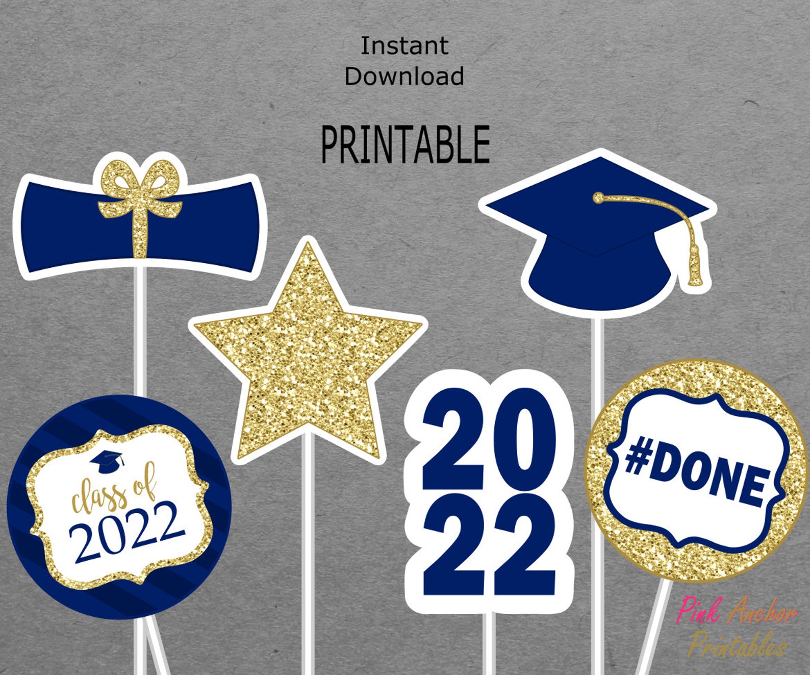 Printable Graduation Centerpieces Navy Blue & Gold Glitter - Etsy