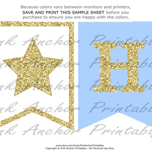 Happy Birthday Banner - Light Blue, Pale Blue & Gold Glitter - Twinkle ...