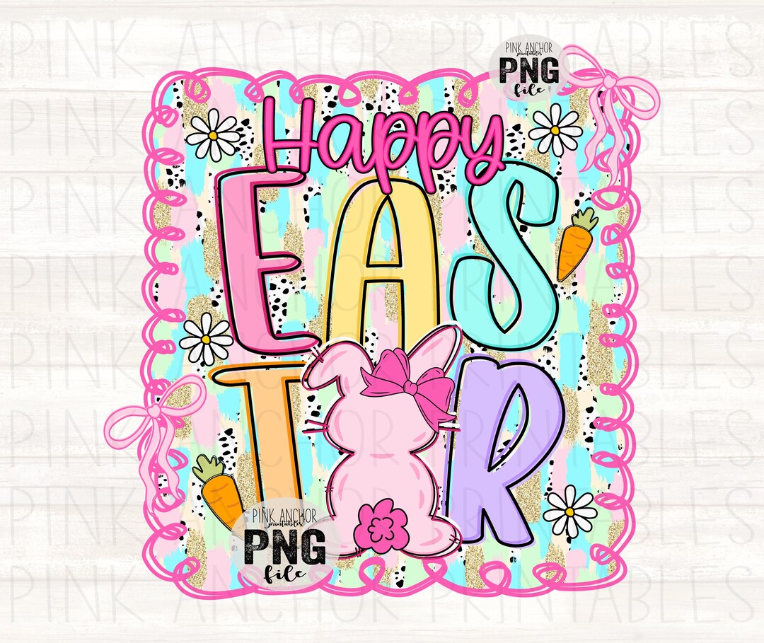 Happy Easter Bunny Girl Bow Png Printable Design Instant Download - Etsy