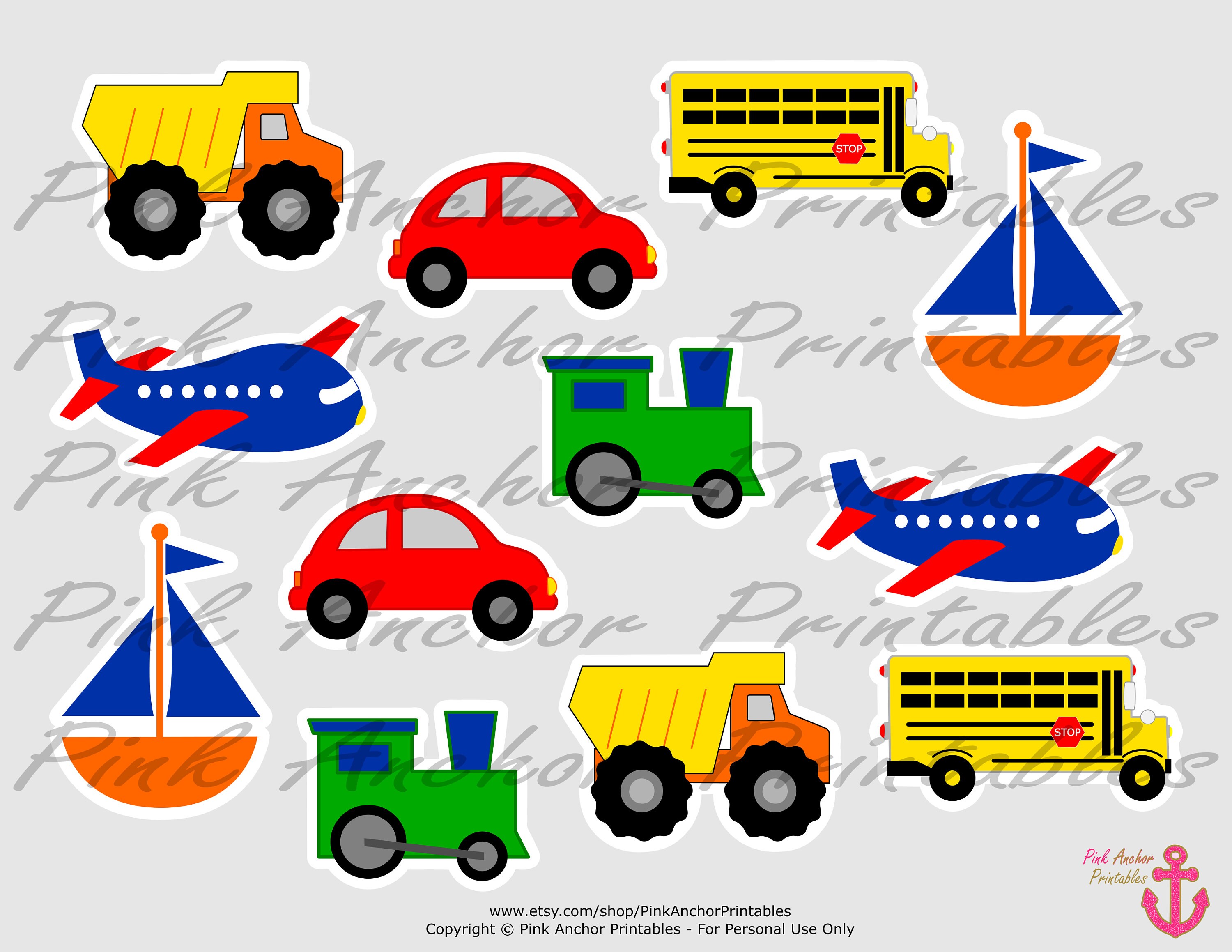 Printable Transportation Birthday Cupcake Toppers and Wrappers | Etsy