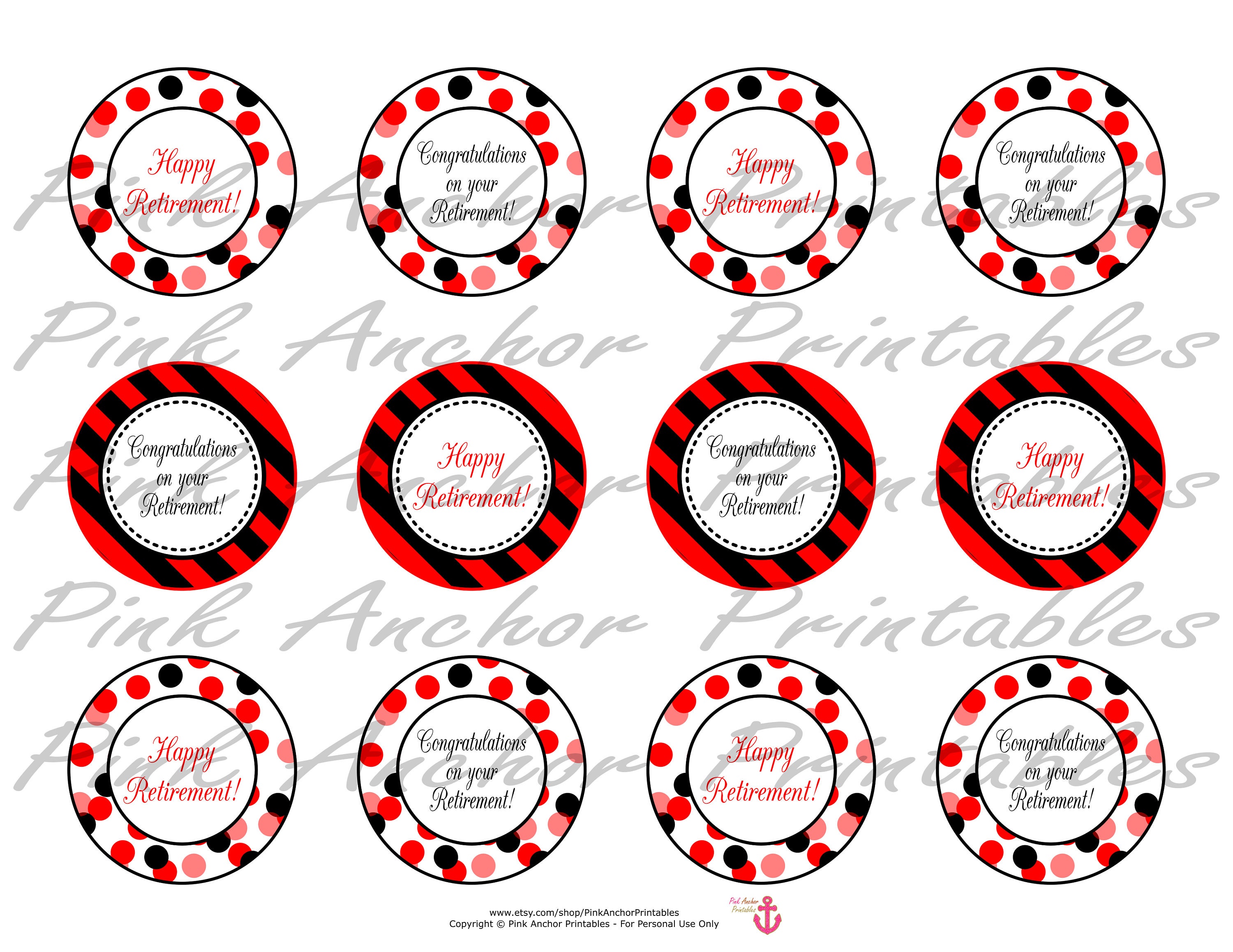 Happy Retirement Cupcake Toppers Red & Black Retirement | Etsy