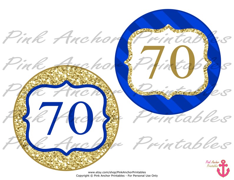 Printable 70th Birthday Centerpieces - Royal Blue & Gold - Cheers to 70 ...