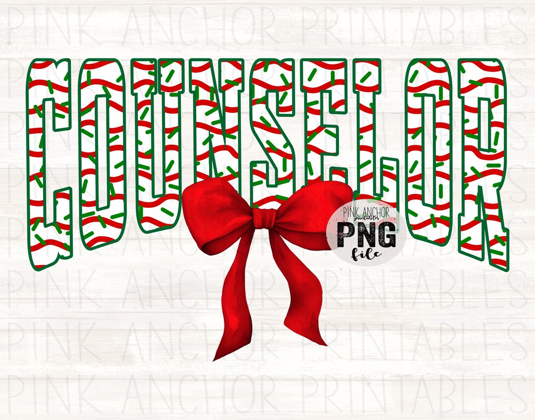 Instant Download Counselor Christmas Coquette Bow Png File Red Green ...