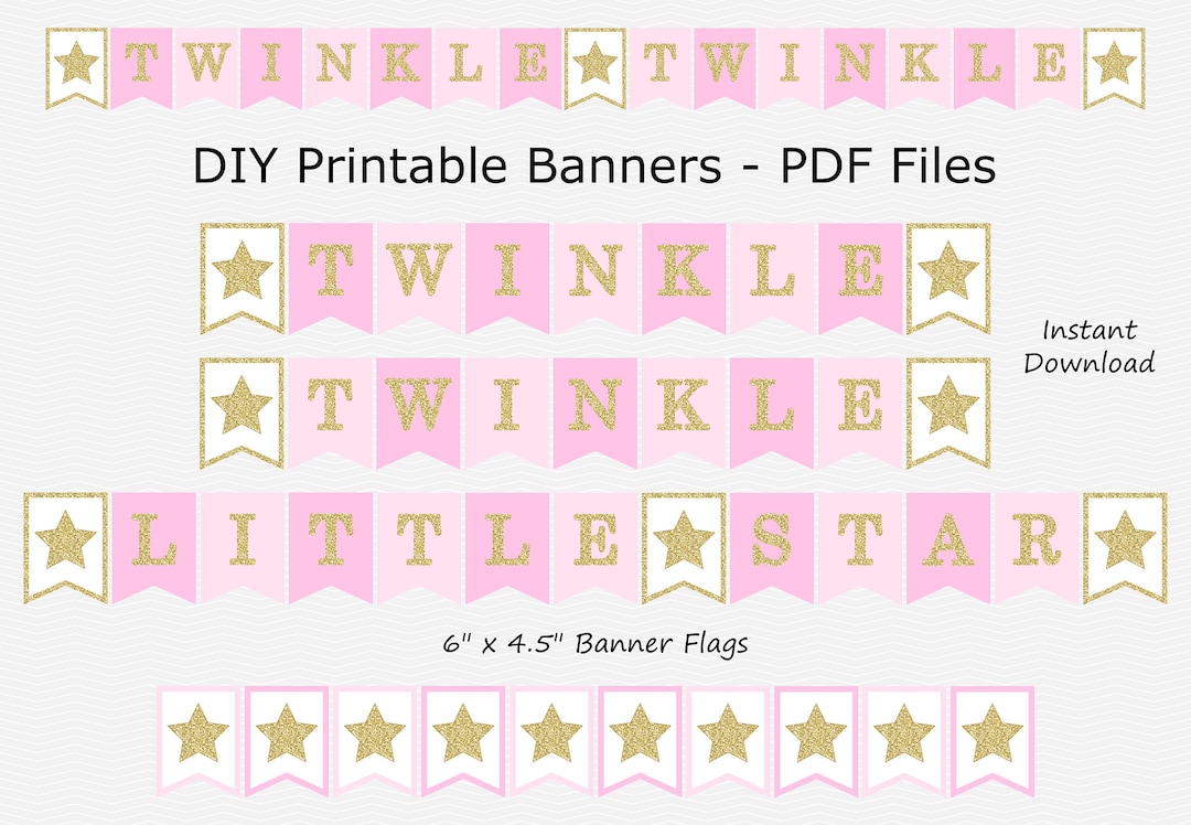 Twinkle Twinkle Little Star Banner With Stars - Baby Pink, Pale Pink ...