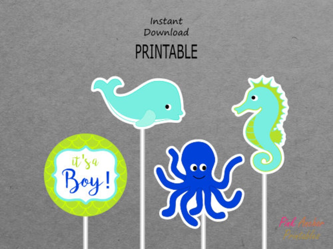 Printable Under the Sea Centerpieces Royal Blue Lime Green - Etsy