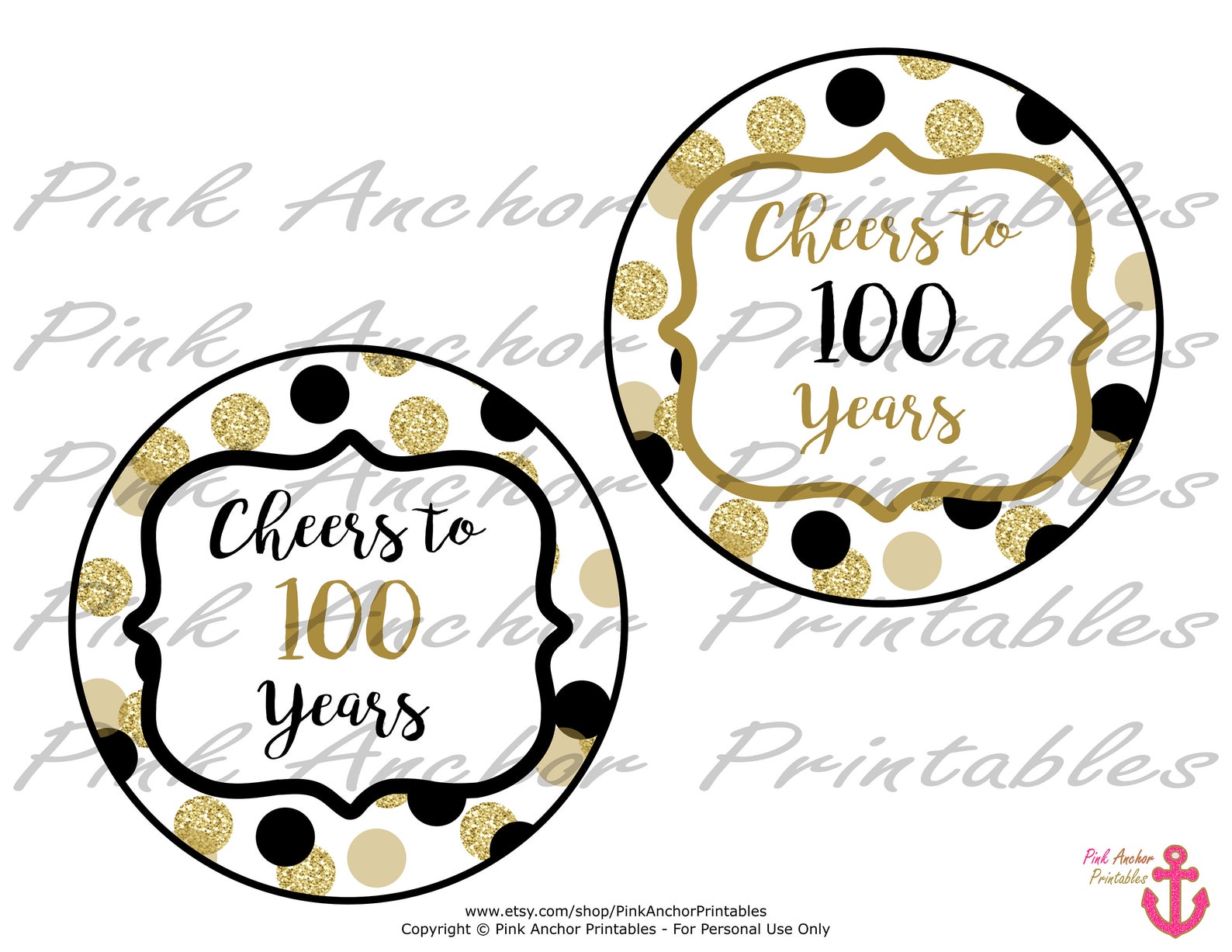 Printable 100th Birthday Centerpieces Black & Gold Confetti Cheers to ...