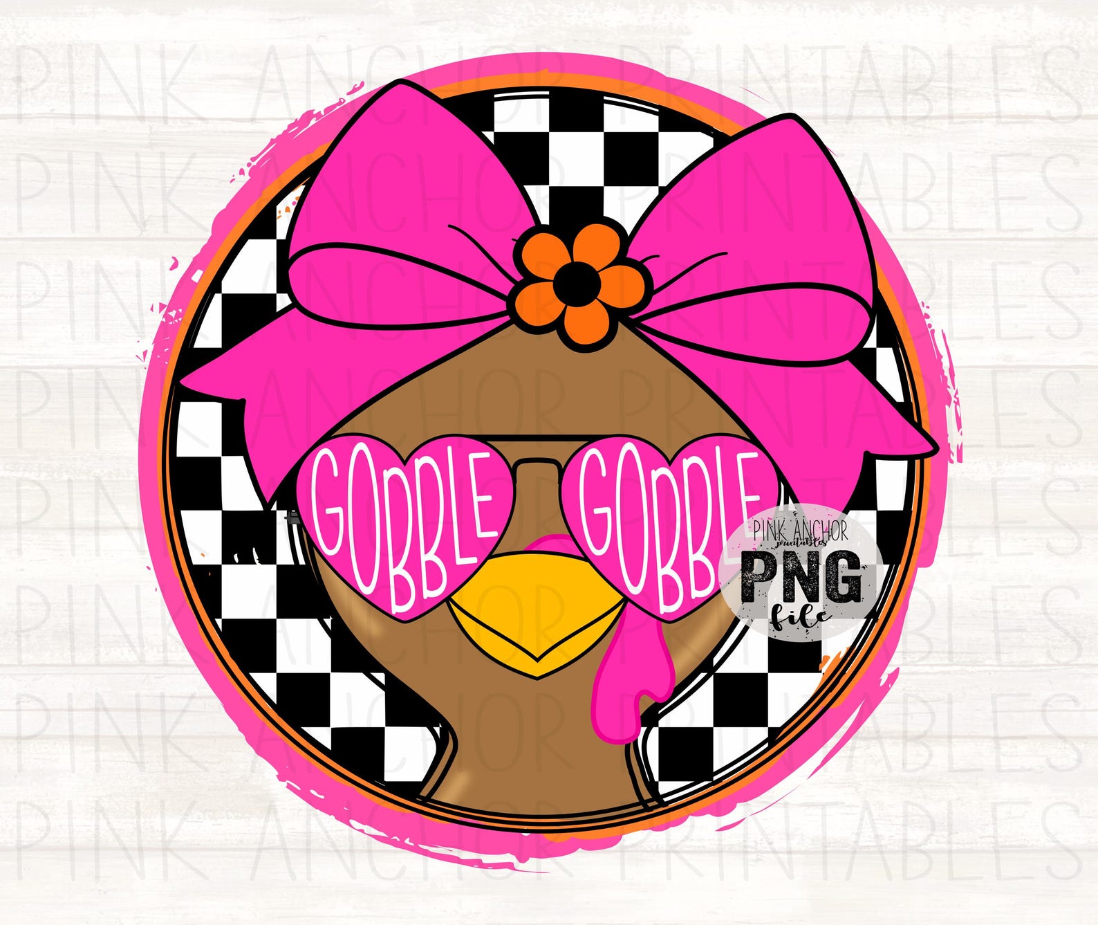 Instant Download Girl Turkey Bow Checker Circle Gobble Gobble ...