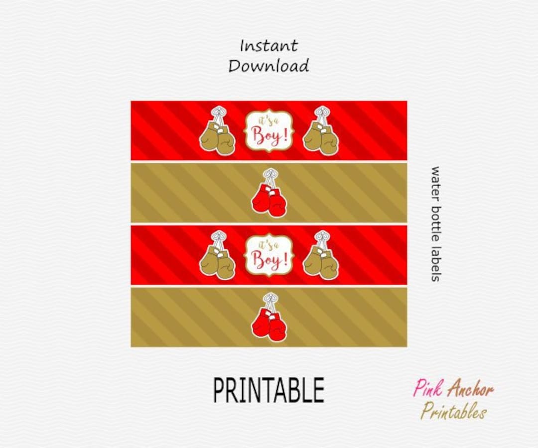 Printable Water Bottle Labels - Red & Gold - Boxing - Boxer - Baby ...