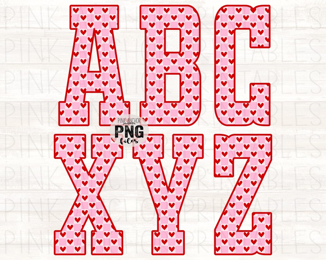 Pink Checker Red Heart Alphabet ABC Alpha Pack Bundle Letter A-Z Png ...