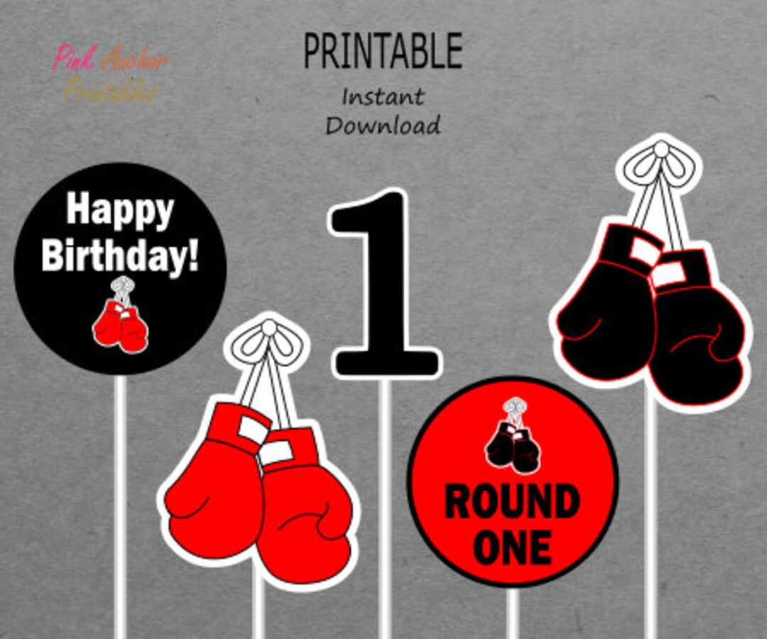Printable Centerpieces - Boxing - Boxer - Boy 1st Birthday - Black ...