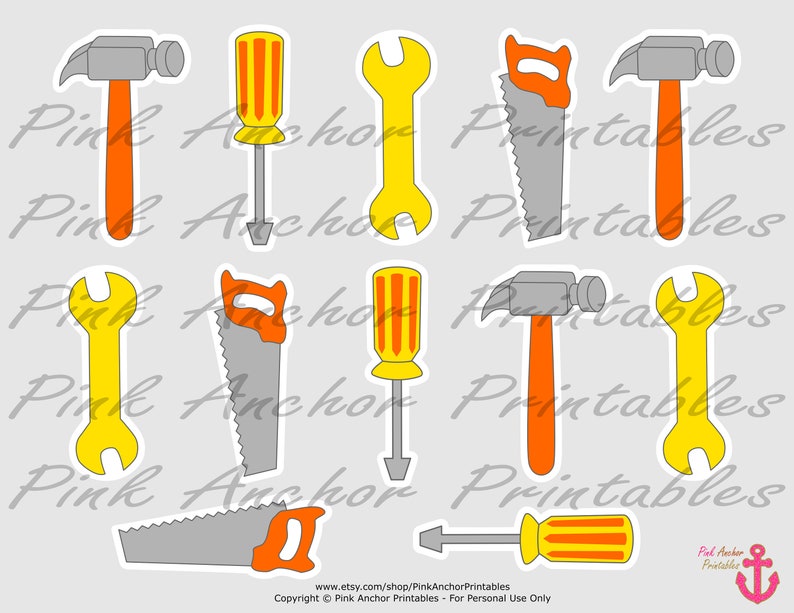 Printable Tools Cupcake Toppers and Wrappers Orange Yellow | Etsy