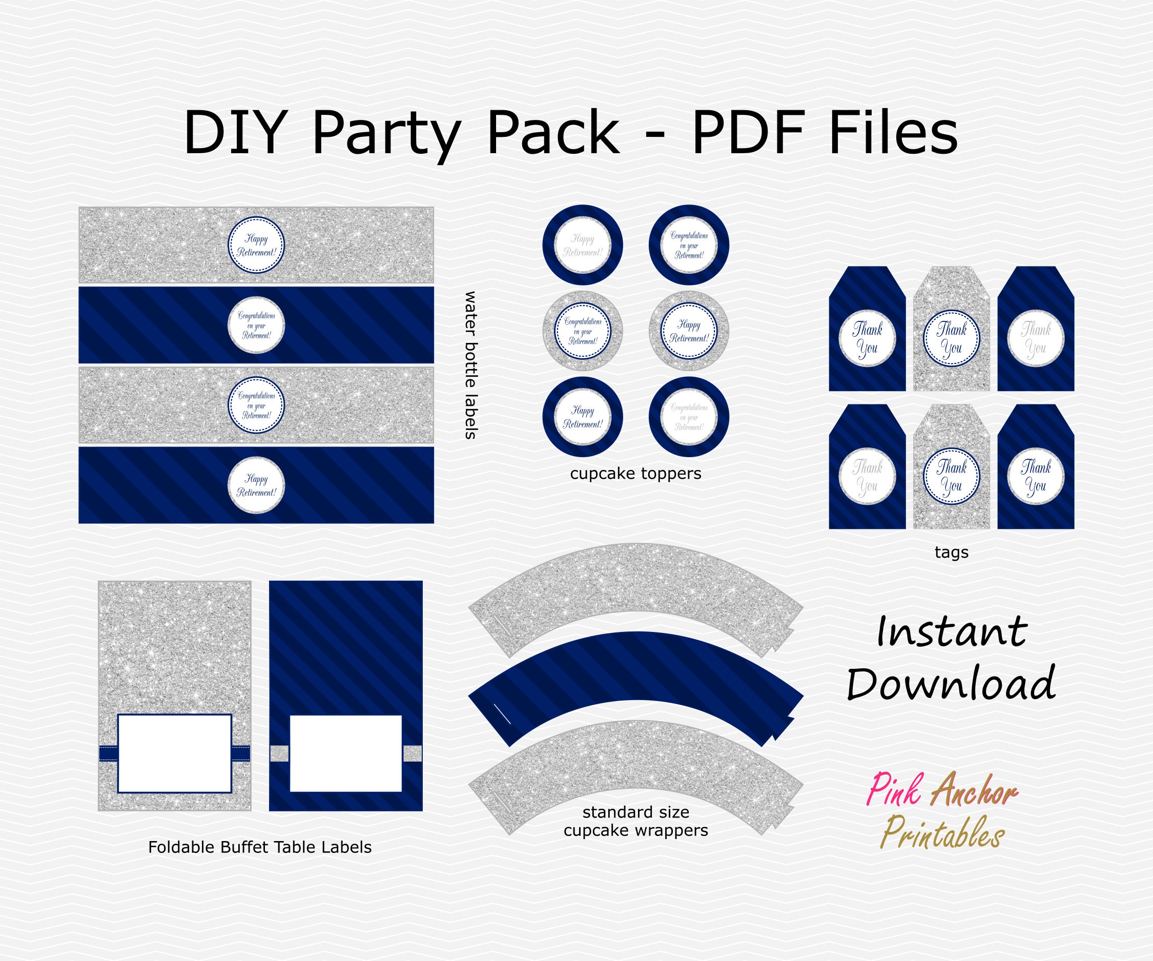 Happy Retirement Party Pack Navy Blue & Silver Sparkle - Etsy