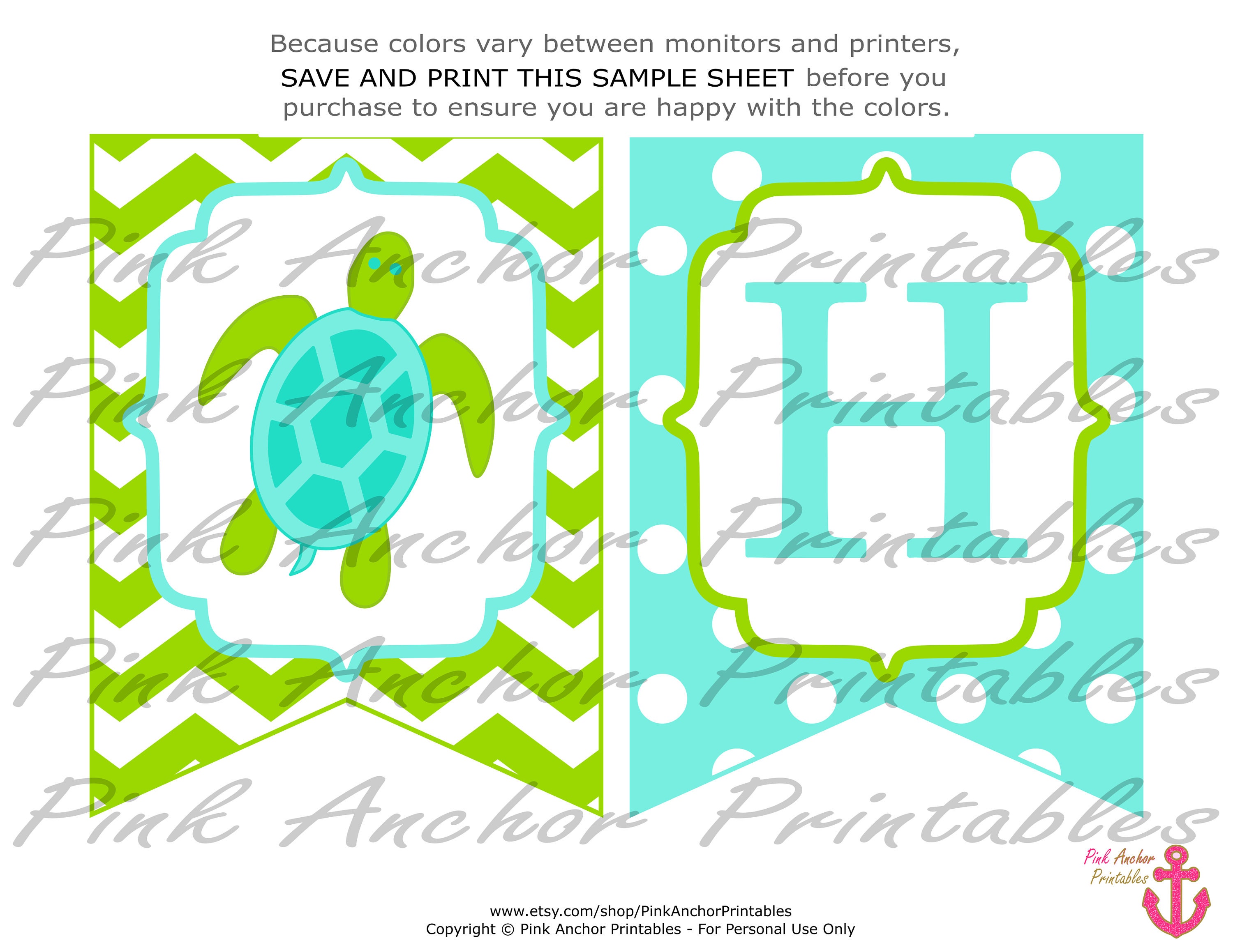 Happy Birthday Banner Lime Green & Aqua Blue Sea Turtle | Etsy