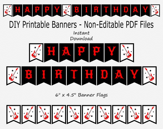 Rock Star Birthday Banner Printable Happy Birthday Rock 'n Roll Party