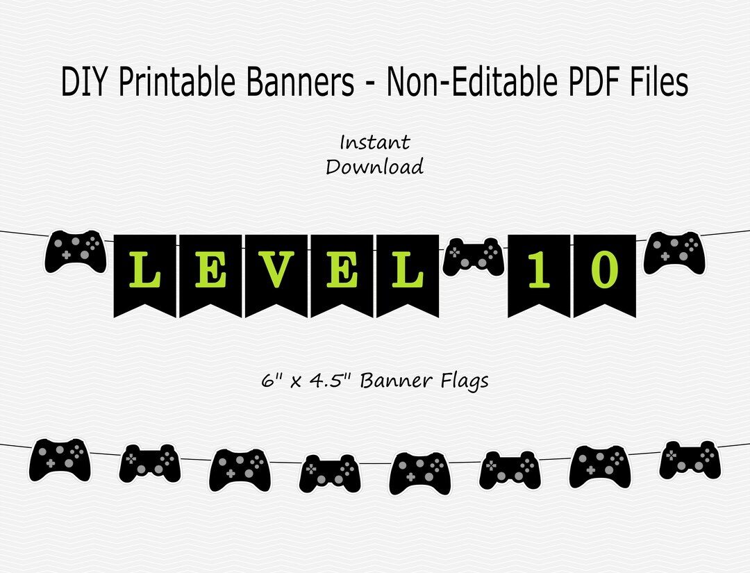 Printable Level 10 Banner - Black & Lime Green - Video Game Controller ...