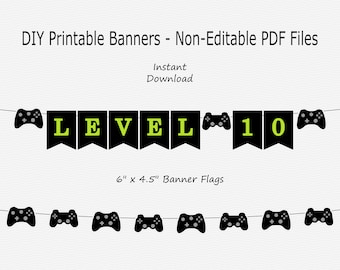 Printable Level 13 Banner Black & Lime Green Video Game | Etsy