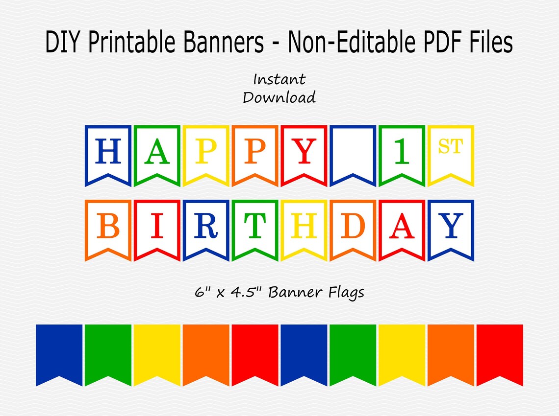 Happy 1st Birthday Banner Rainbow PRINTABLE INSTANT - Etsy