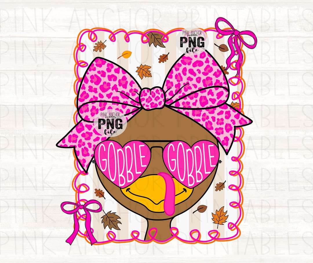 Instant Download Girl Turkey Bow Cheetah Preppy Gobble Gobble Fall ...