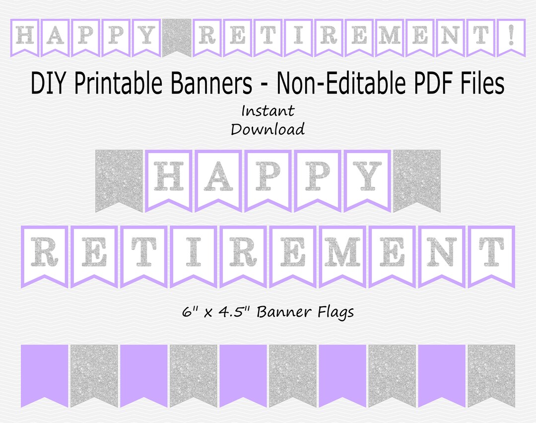 Happy Retirement Banner - Light Purple & Silver Sparkle - PRINTABLE ...