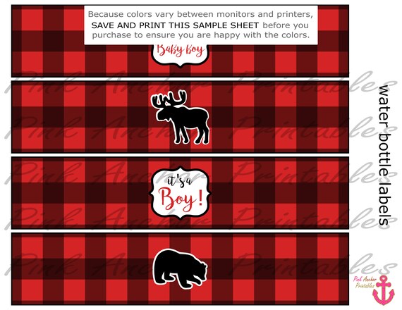 Paper & Party Supplies Printable Lumberjack Baby Shower Water Bottle ...