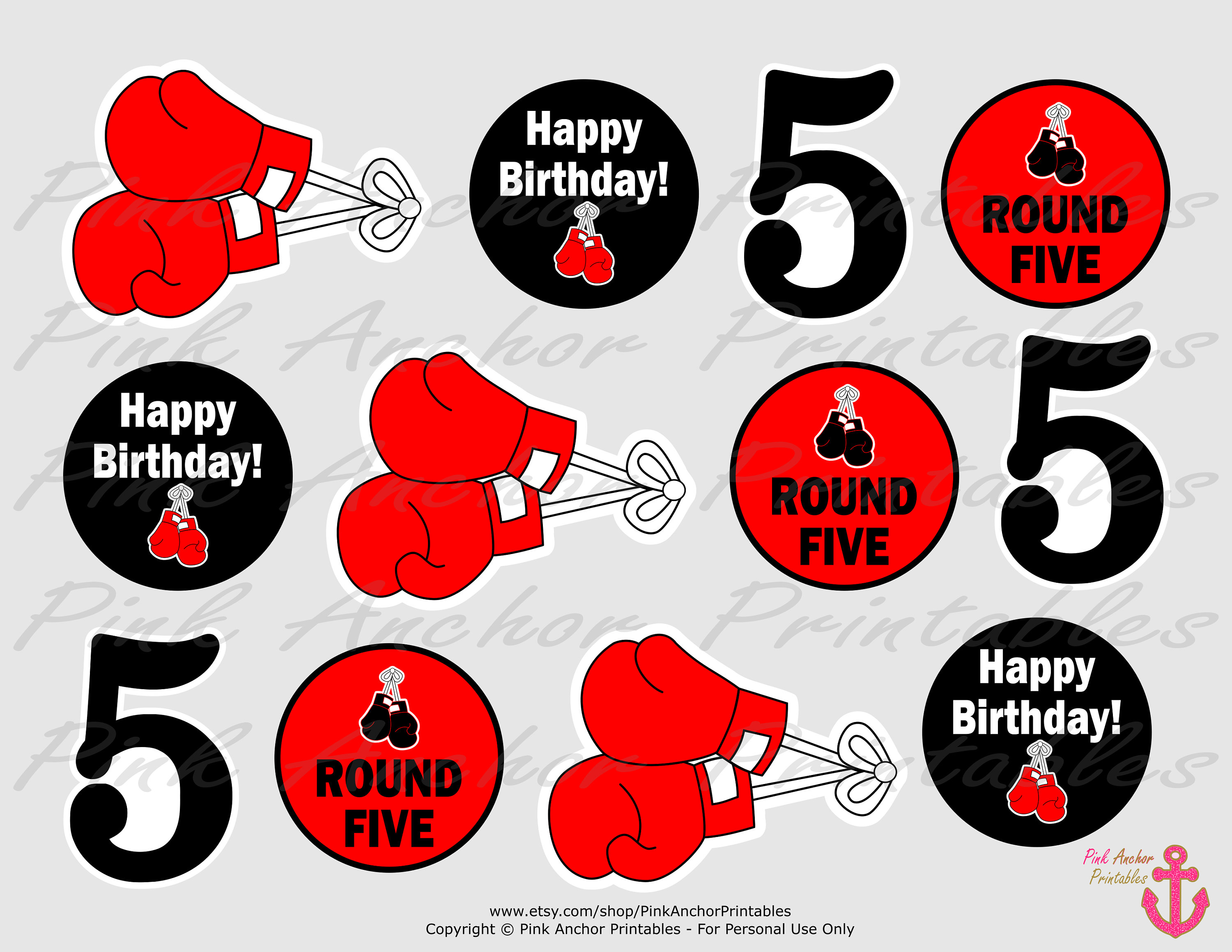 Printable Boxing Birthday Cupcake Toppers and Wrappers Red & | Etsy