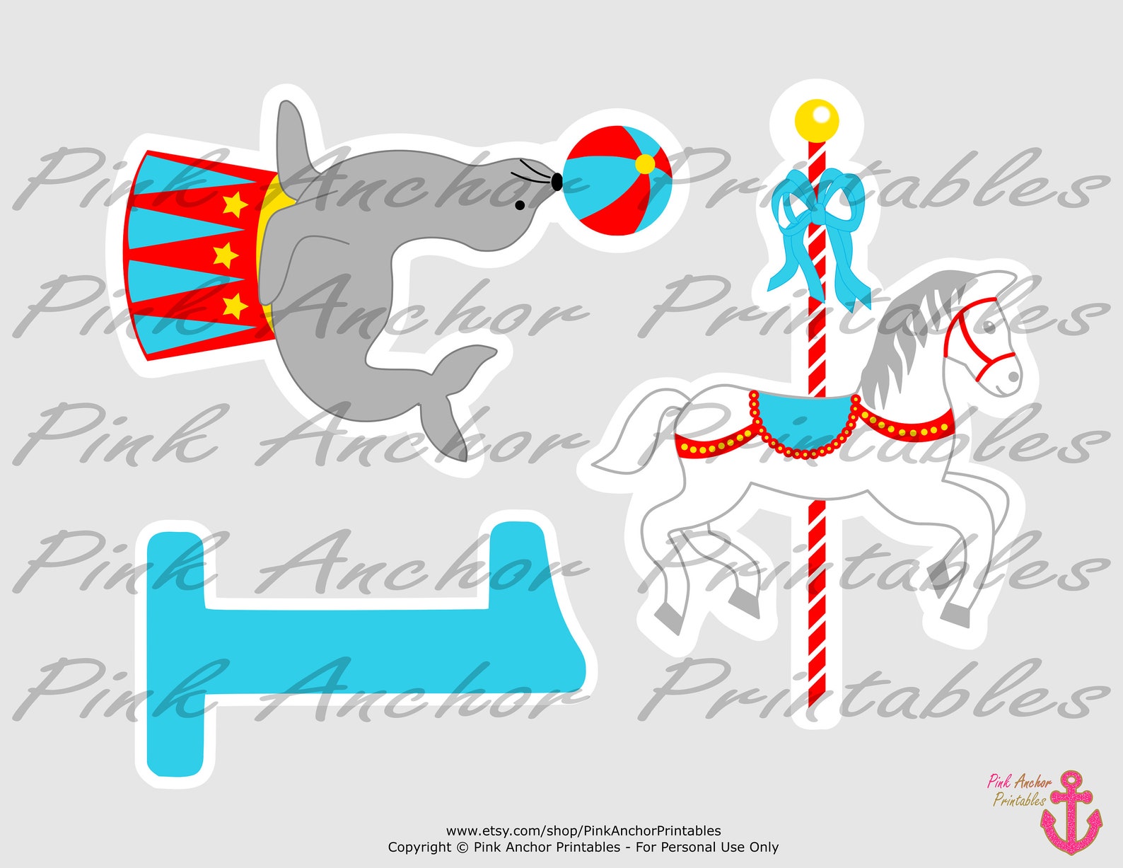 Printable Circus Centerpieces Red Blue Yellow Carnival - Etsy