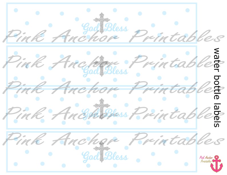 Printable God Bless Water Bottle Labels - Pale Blue & Silver ...