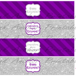 Retirement Water Bottle Labels - Purple & Silver Sparkle - Happy ...