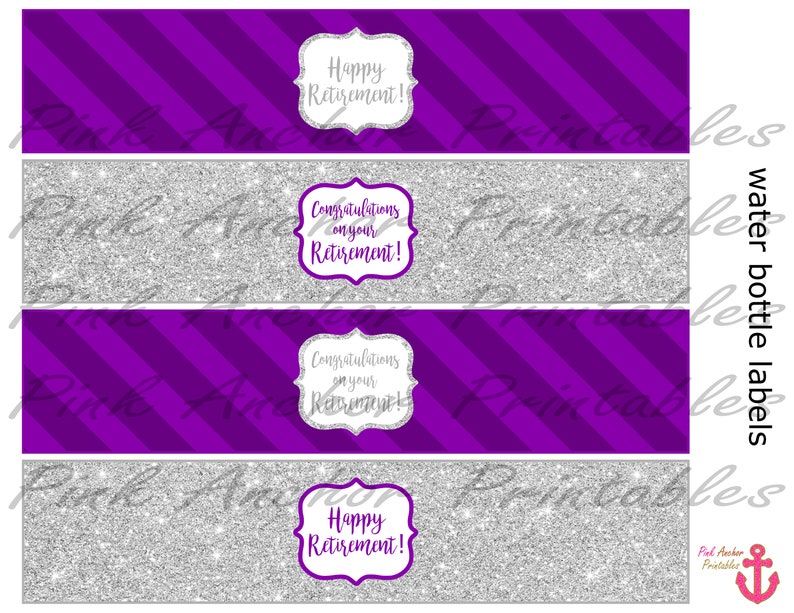 Retirement Water Bottle Labels Purple & Silver Sparkle - Etsy