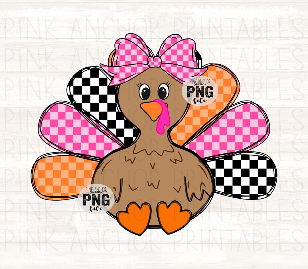 Instant Download Girl Turkey Bow Checker Thanksgiving Hand Drawn Png ...