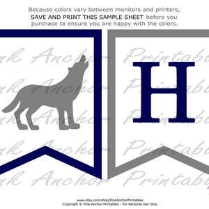 Happy Birthday Banner - Midnight Blue & Medium Grey - Wolf Wolves - Boy ...