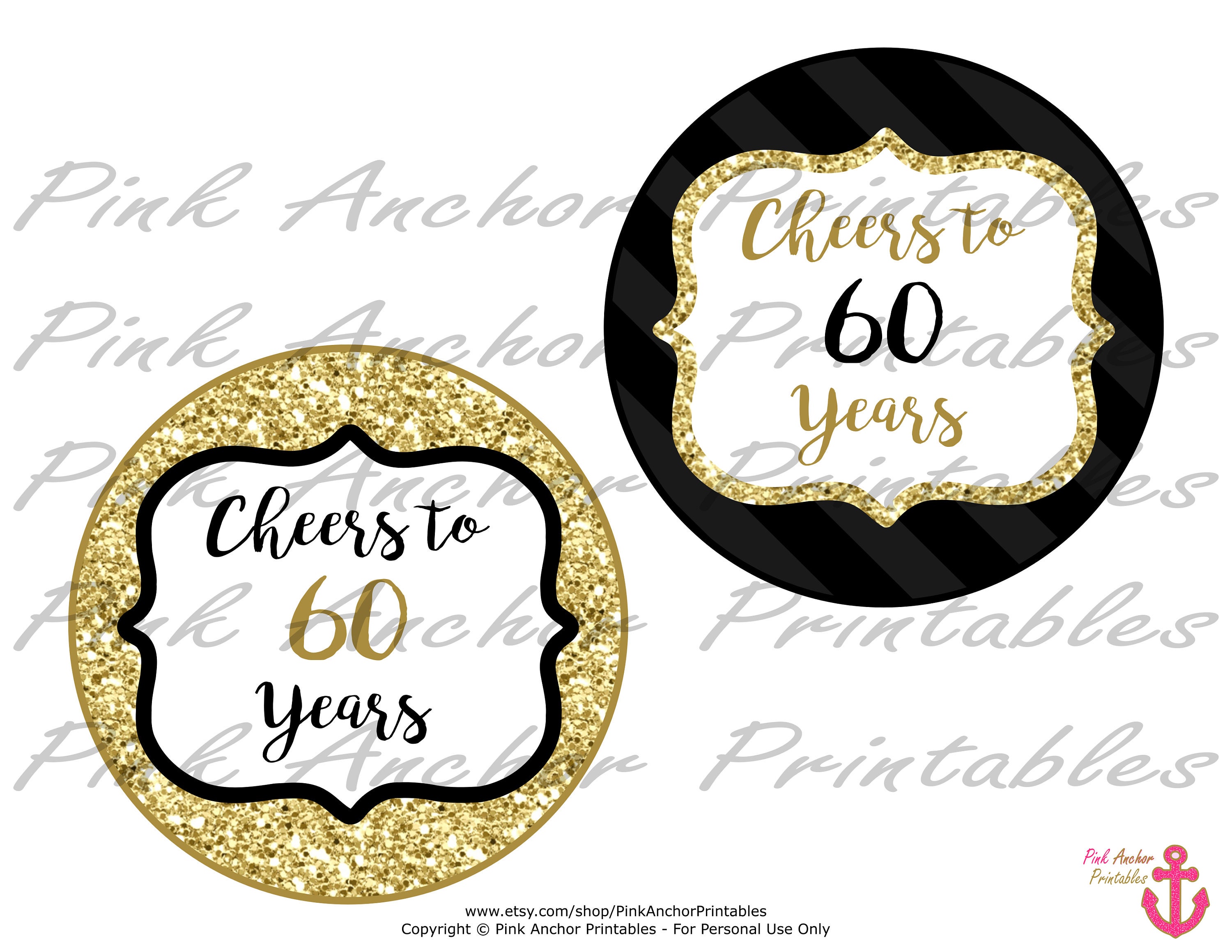 Printable 60th Birthday Centerpieces Black & Gold Cheers | Etsy