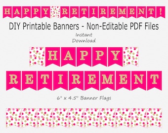 Printable Happy Retirement Banner Pink Gold Confetti Bunting Instant ...