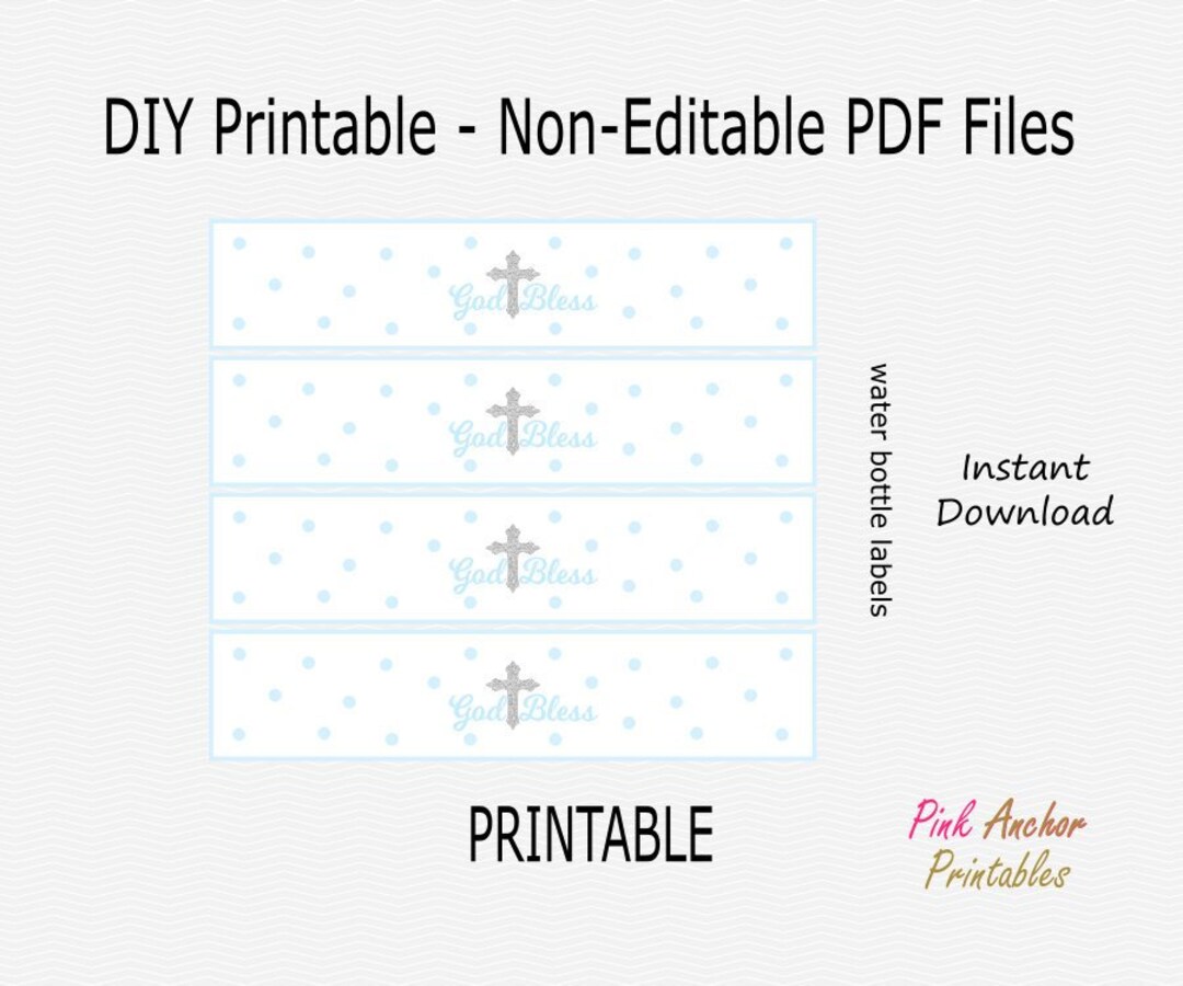 Printable God Bless Water Bottle Labels - Pale Blue & Silver ...