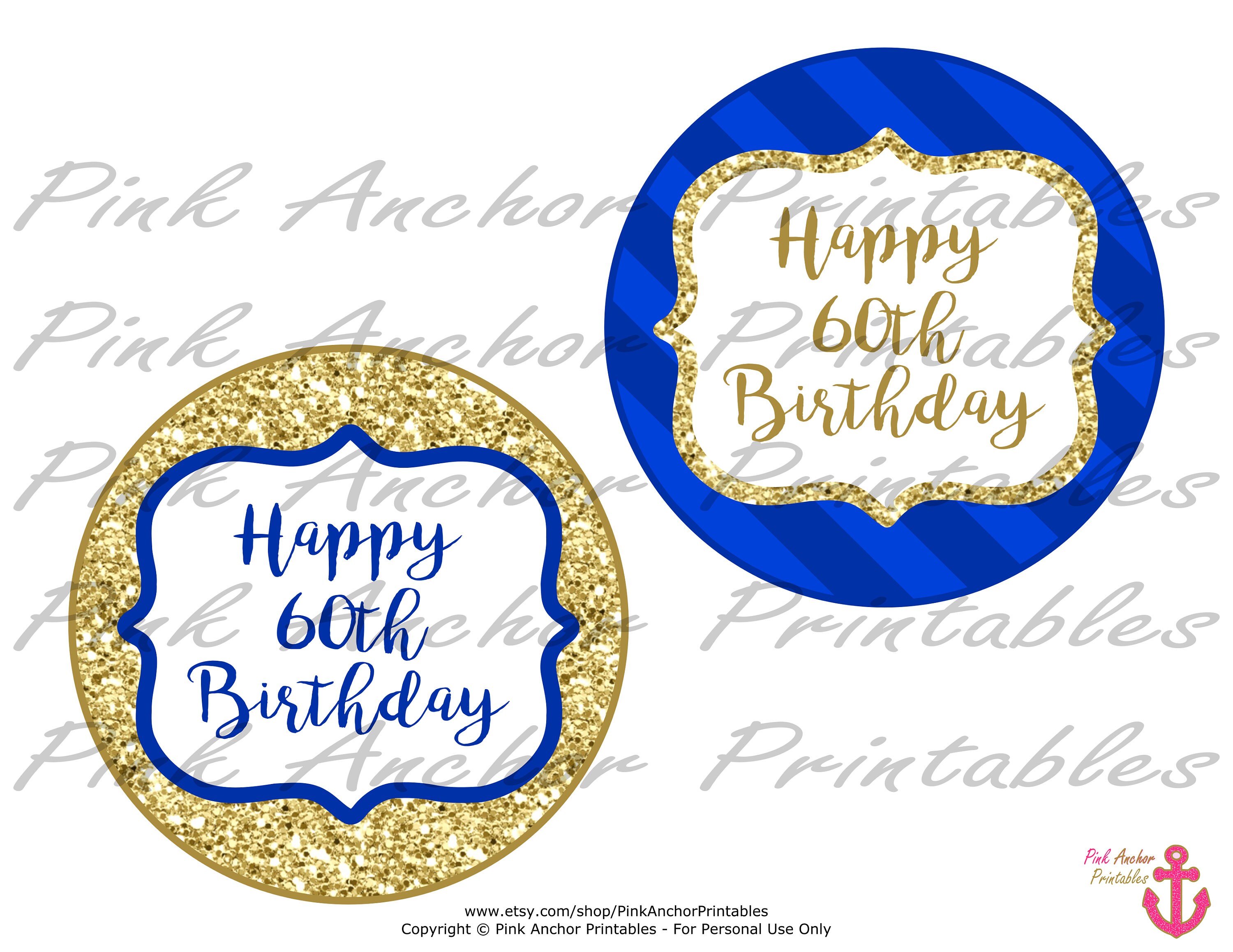 Printable 60th Birthday Centerpieces - Royal Blue & Gold - Cheers to 60 ...