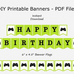 Happy Birthday Banner - Lime Green & Black - Game Controller - Boy ...