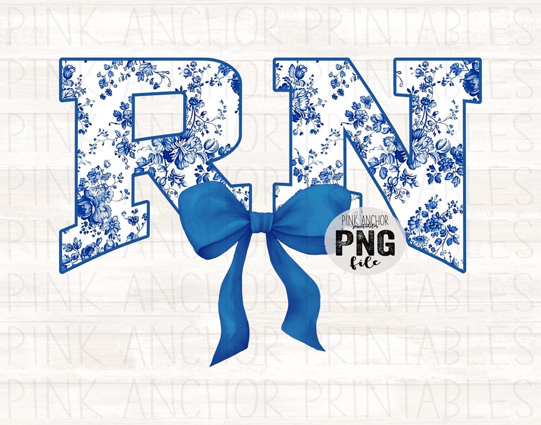 Instant Download RN Blue Toile Floral Coquette Bow Png File Clip Art ...