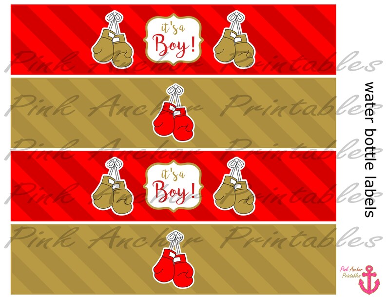 Printable Water Bottle Labels Red & Gold Boxing Boxer - Etsy