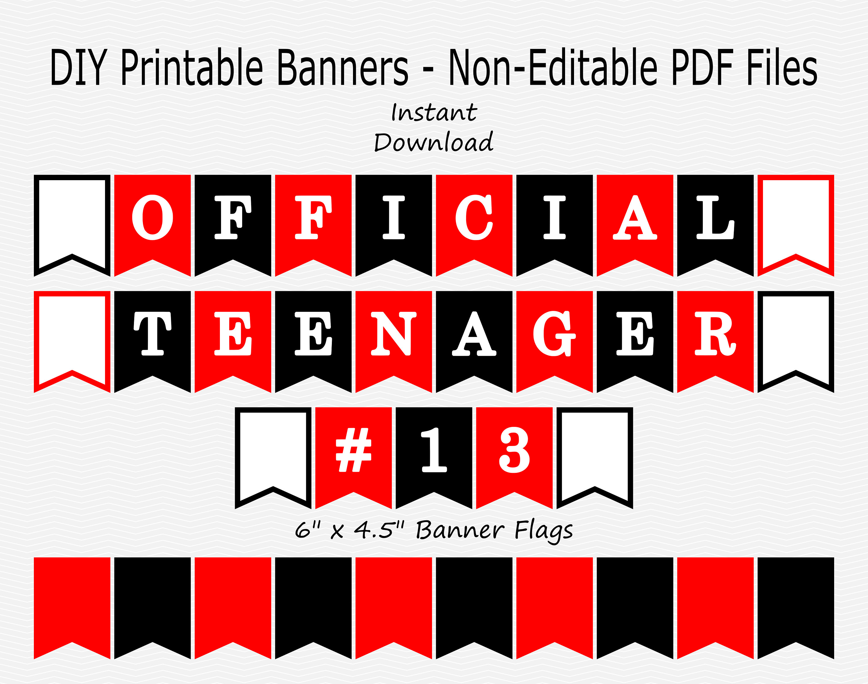 Official Teenager 13 Banner Red & Black PRINTABLE | Etsy