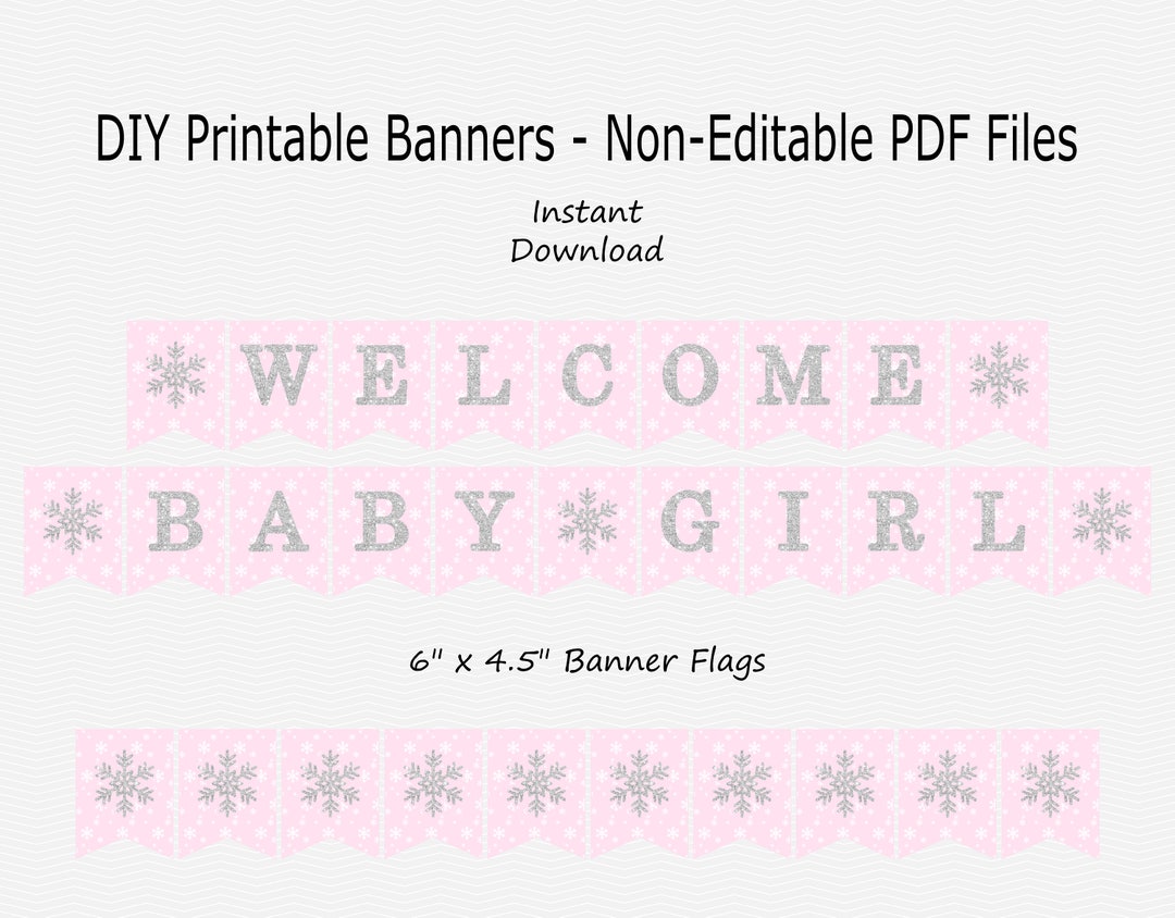 Welcome Baby Girl Banner - Pale Pink, White & Silver Sparkle ...