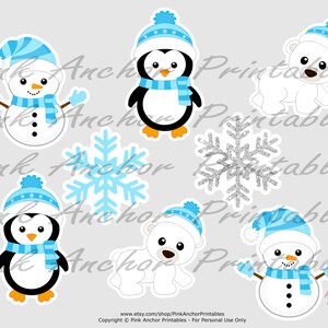 Printable Winter Cupcake Toppers and Wrappers Blue & Silver Birthday ...
