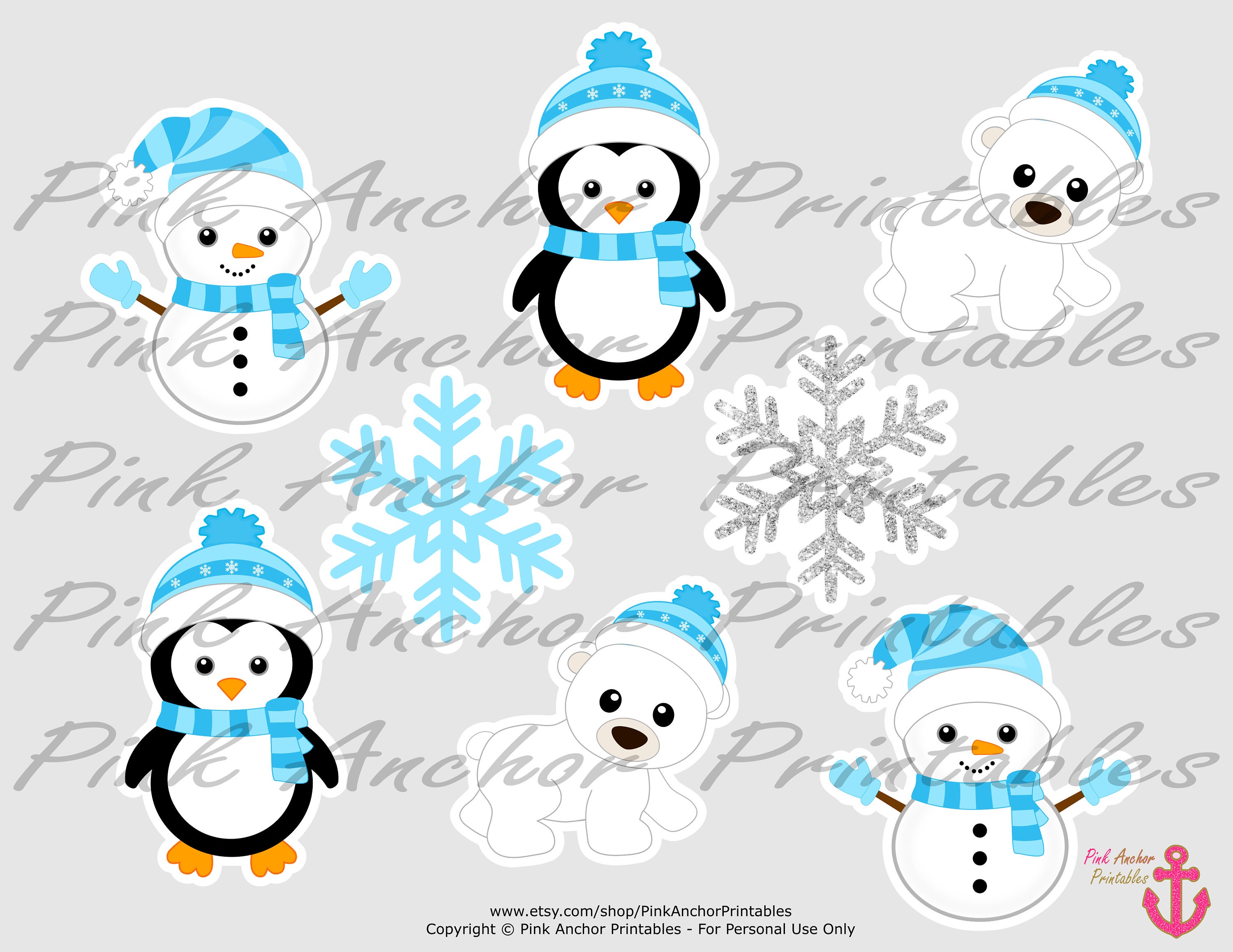 Printable Winter Cupcake Toppers and Wrappers Blue & Silver - Etsy