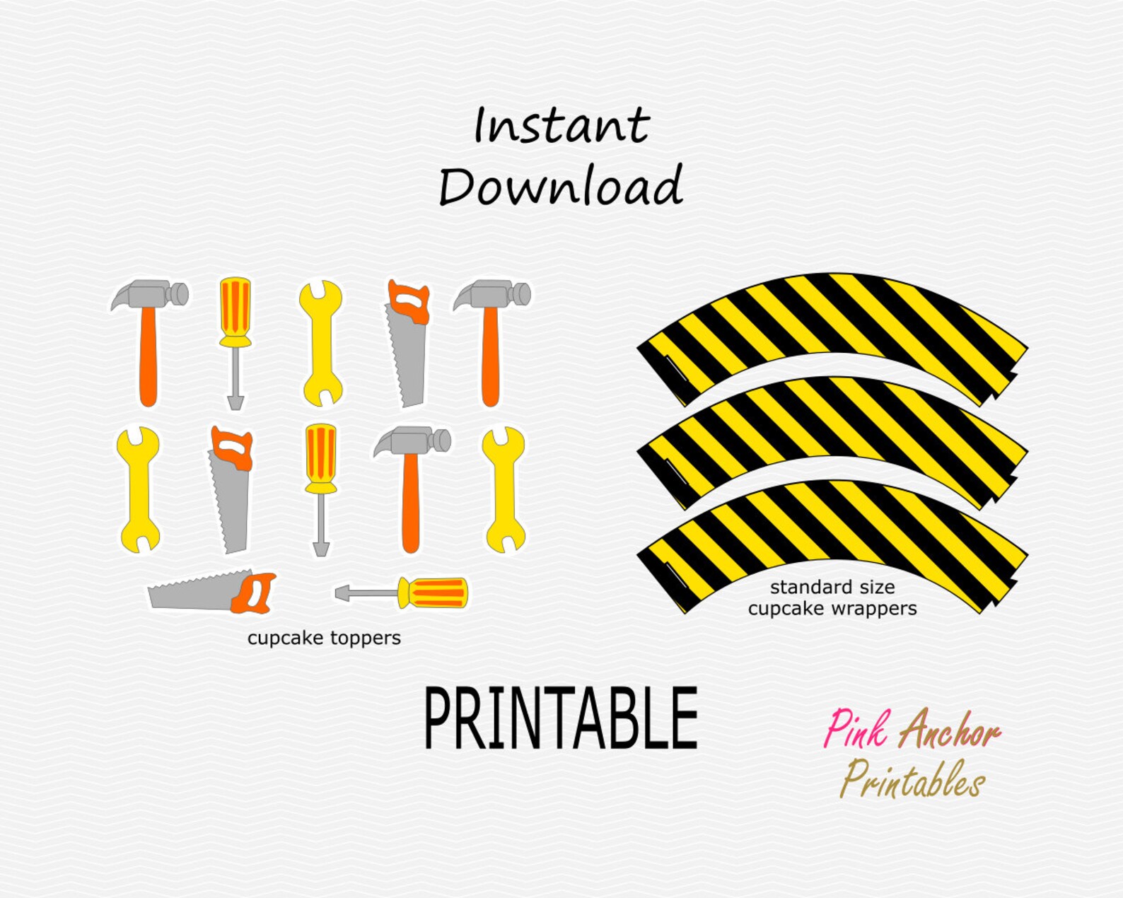 Printable Tools Cupcake Toppers and Wrappers Orange Yellow - Etsy