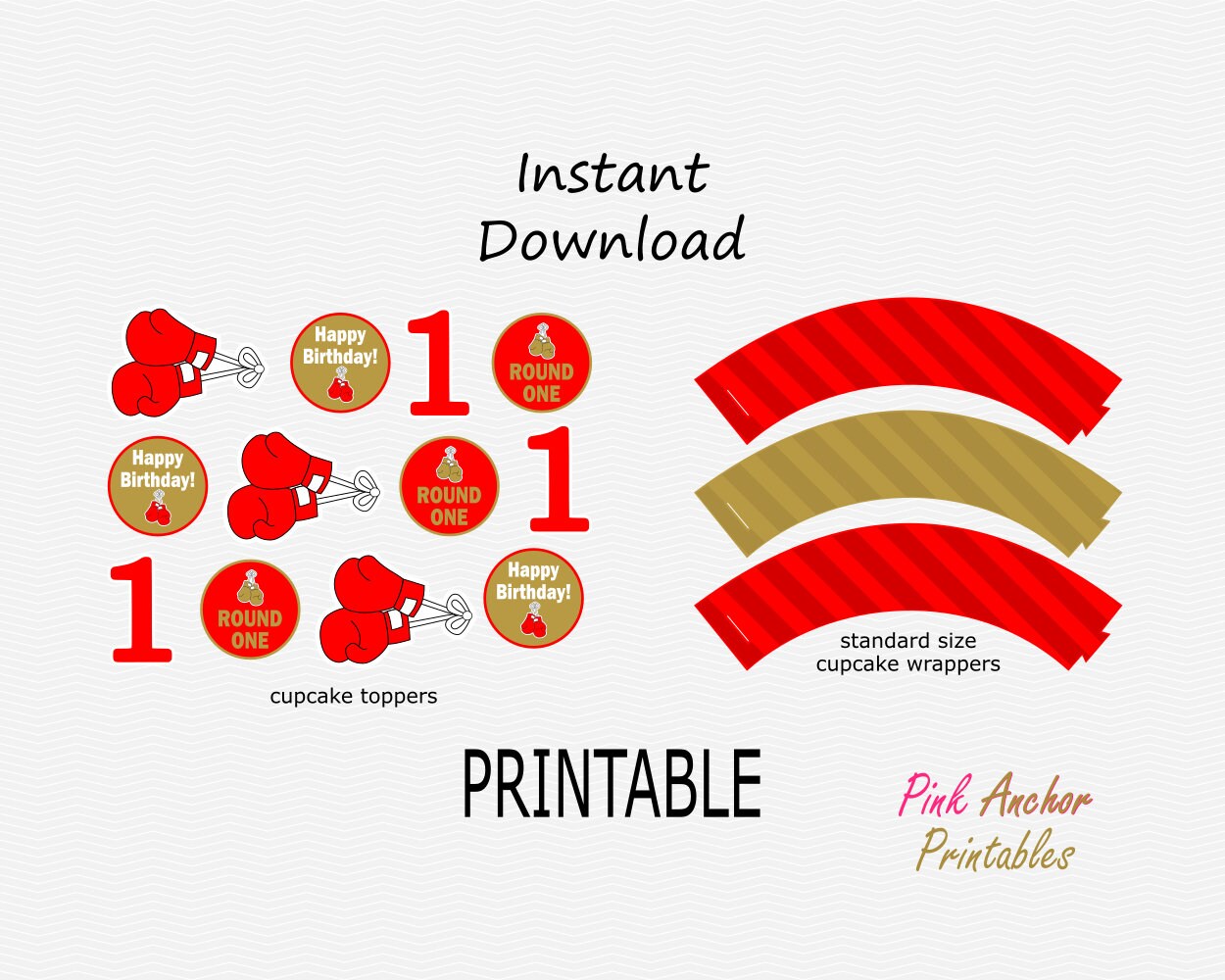 Printable Boxing Birthday Cupcake Toppers and Wrappers Red & | Etsy